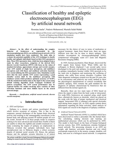 pdf classification of healthy and epileptic electroencephalogram eeg
