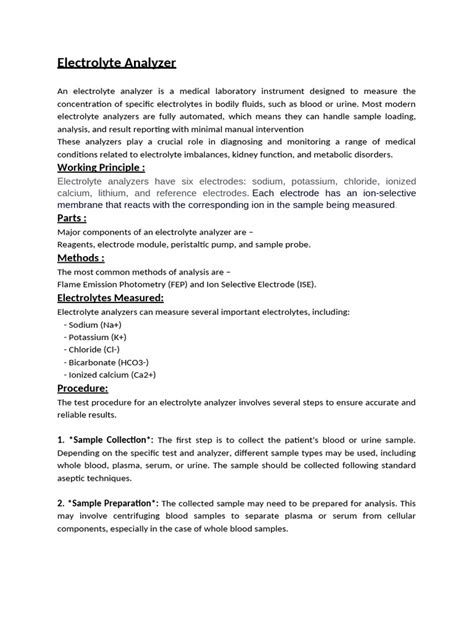 Electrolyte Analyzer Pdf Electrolyte Chloride