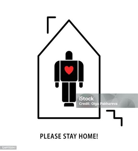 플랫 리니어 디자인 하우스 아이콘입니다 집에 머물러 집 아이콘 안에 있는 사람 벡터 그림입니다 개념에 대한 스톡 벡터 아트 및 기타 이미지 Istock
