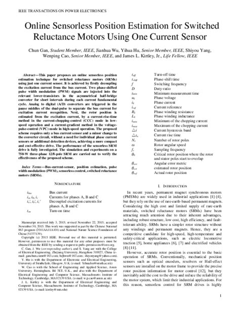 Pdf Online Sensorless Position Estimation For Switched Reluctance