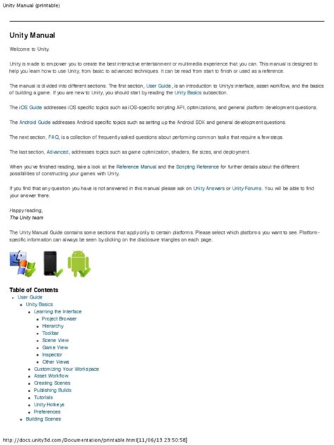 unity manual printable pdf unity game engine ios