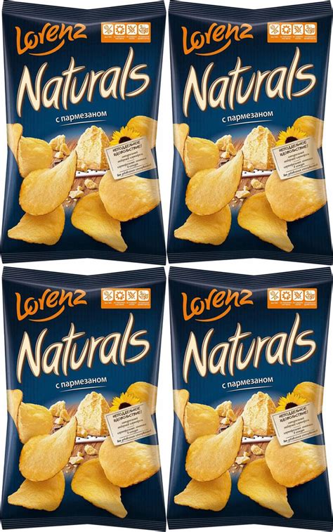 Чипсы картофельные Lorenz Naturals с пармезаном, комплект: 4 упаковки ...