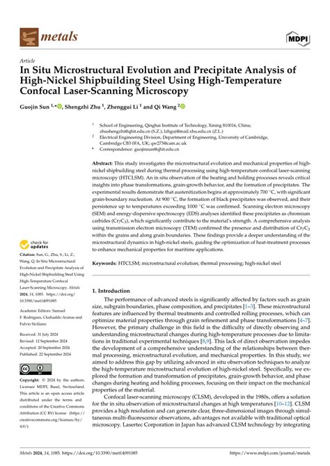 Pdf In Situ Microstructural Evolution And Precipitate Analysis Of High Nickel Shipbuilding