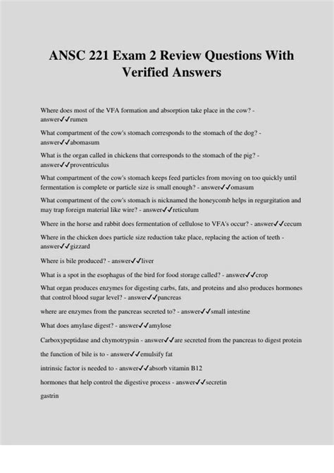 ANSC 221 Exam 2 Review Questions With Verified Answers ANSC 221 Stuvia US