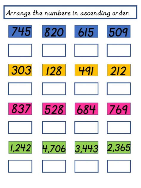 arrange numbers in ascending order worksheets