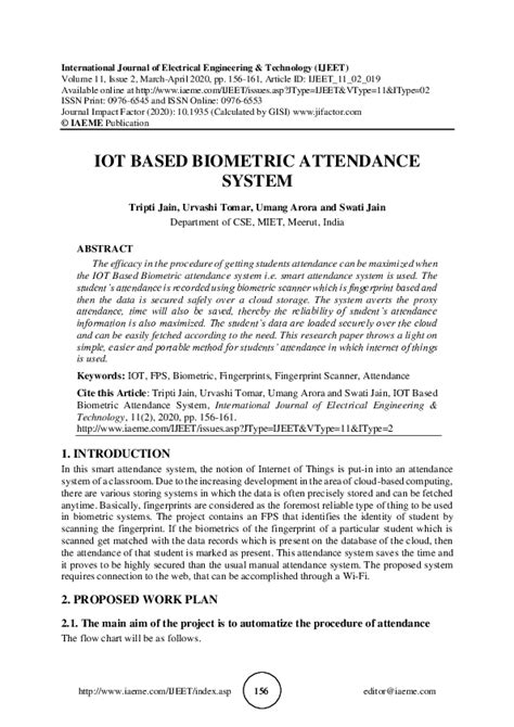 Pdf Iot Based Biometric Attendance System