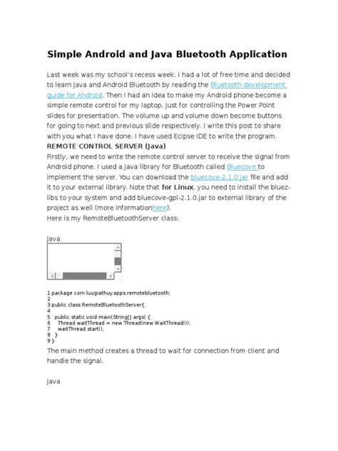 simple android and java bluetooth application pdf java programming language android