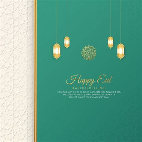 기하학적 패턴 및 장식 해피 Eid 이슬람 아랍어 녹색과 흰색 럭셔리 배경 프리미엄 벡터