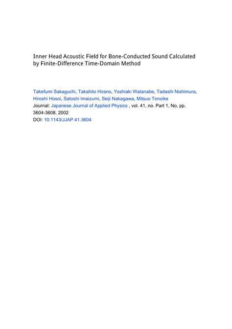 Pdf Inner Head Acoustic Field For Bone Conducted Sound Calculated By Finite Difference Time