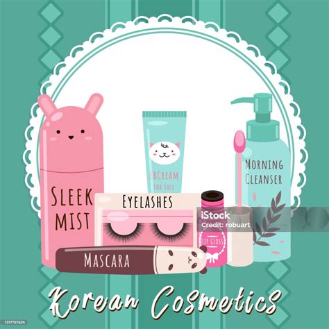 한국 화장품 스킨 케어 및 뷰티 배너 화장품 액세서리를 곁들인 벡터 일러스트레이션 개념에 대한 스톡 벡터 아트 및 기타 이미지 개념 개체 그룹 곰 Istock