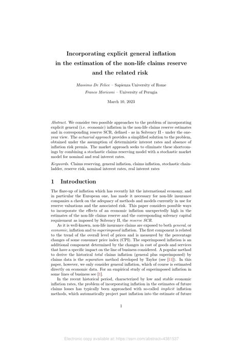 pdf incorporating explicit general inflation in the estimation of the non life claims reserve
