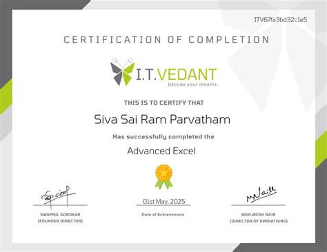 Excel Advancedexcel Dataanalysis Certification Itvedant Siva