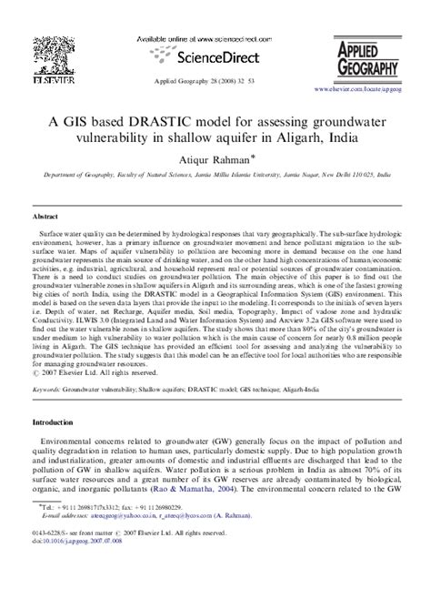 Pdf Gis Drastic Model For Groundwater Vulnerability