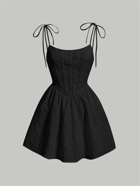 Solid Tie Shoulder Cami Dress Cute Short Dresses Black Dresses