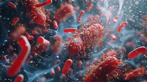Bacterias Rojas Microscópicas Renderizado 3d Detallado Arte