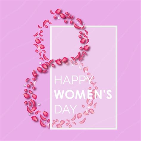 장미 잎이 있는 국제 여성의 날 카드 프리미엄 벡터