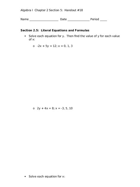Algebra I Chapter 2 Section 5 Handout 18 Doc Template Pdffiller