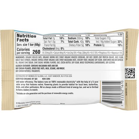 Clif Bar White Chocolate Macadamia Nut Flavor Energy Bar Plant Based