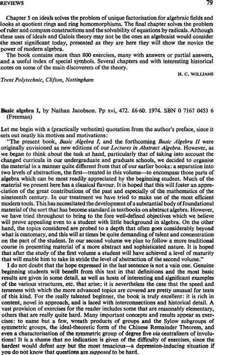 Basic Algebra I By Nathan Jacobson Pp Xvi 472 £6·60 1974 Sbn 0 7167 0453 6 Freeman The