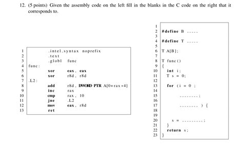 Solved Given The Assembly Code On The Left Fill In The