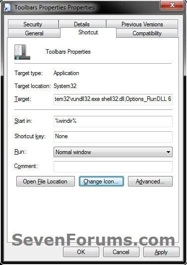 Toolbars Properties Shortcut Create Tutorials