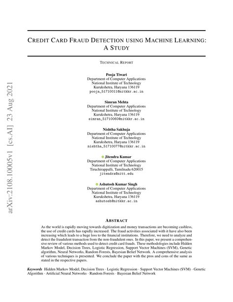 PDF Credit Card Fraud Detection Using Machine Learning A Study