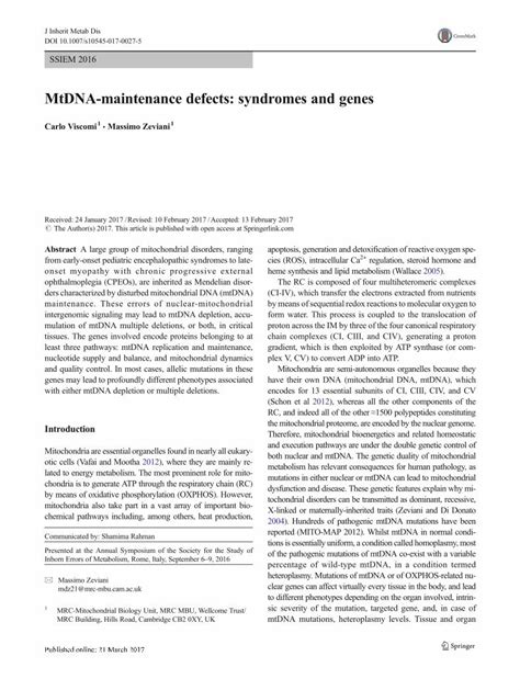 Pdf Mtdna Maintenance Defects Syndromes And Genes Dokumentips