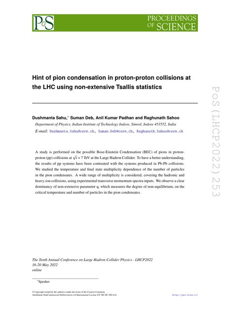 Pdf Hint Of Pion Condensation In Proton Proton Collisions At The Lhc