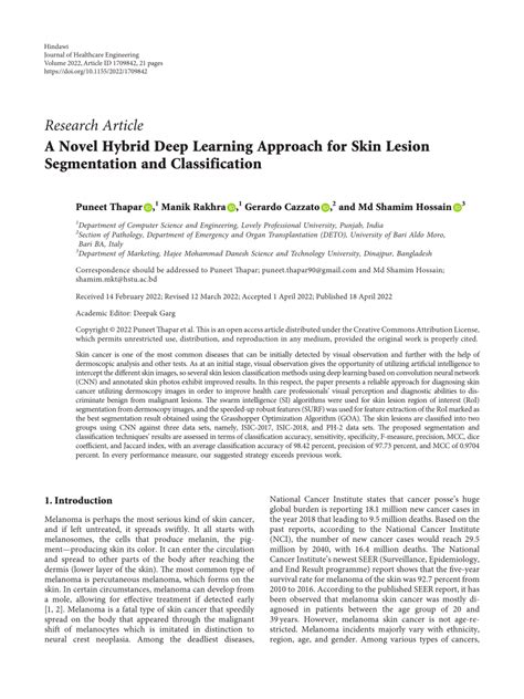 Pdf A Novel Hybrid Deep Learning Approach For Skin Lesion