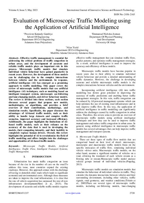 Pdf Evaluation Of Microscopic Traffic Modeling Using The Application