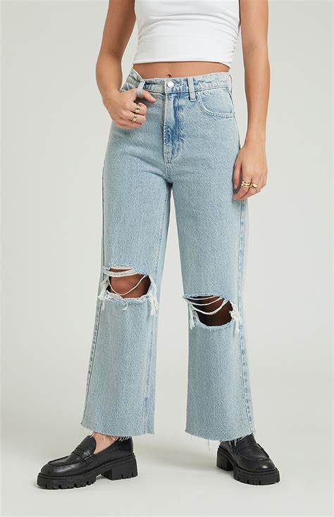 Pacsun Nora Cropped Wide Leg Jeans Ripped Light Indigo Pacsun