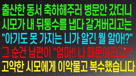 동서의 아기를 축하하려고 병문안을 갔더니 시어머니께서 아기를 가질 수 없는 네가 뭘 알아라고 하셨고 그때 남편이 엄마 문제는 저입니다라고 억지로