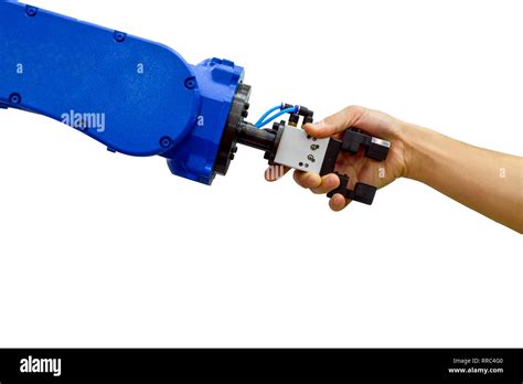 Industrial Robot Handshake With Human For Join Work On Industrial