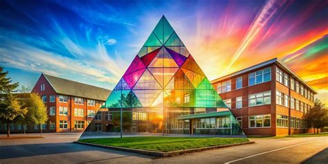 Unveiling Geometric Principles A Double Exposure Of A Triangle And School Building Exploring