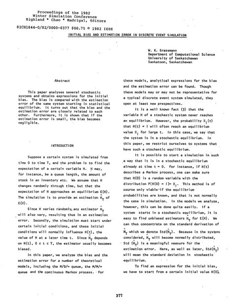 Pdf Initial Bias And Estimation Error In Discrete Event Simulation