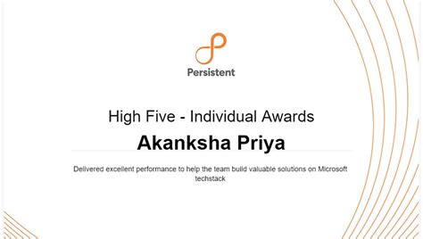 Akanksha Priya On Linkedin Recognition Microsofttechnologies Persistentsystems