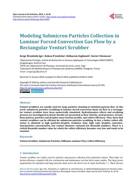 Pdf Modeling Submicron Particles Collection In Laminar Forced Convection Gas Flow By A