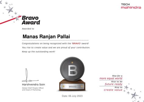 Manas Ranjan Pallai On Linkedin Thanks Tech Mahindra For The Bravo
