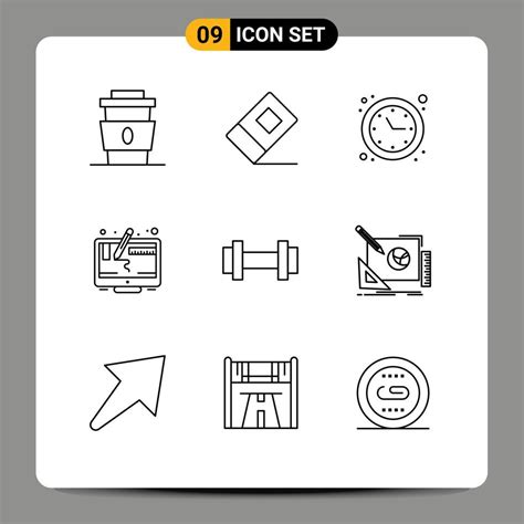 9 Universal Outlines Set For Web And Mobile Applications Sport Screen Clock Graphic Computer