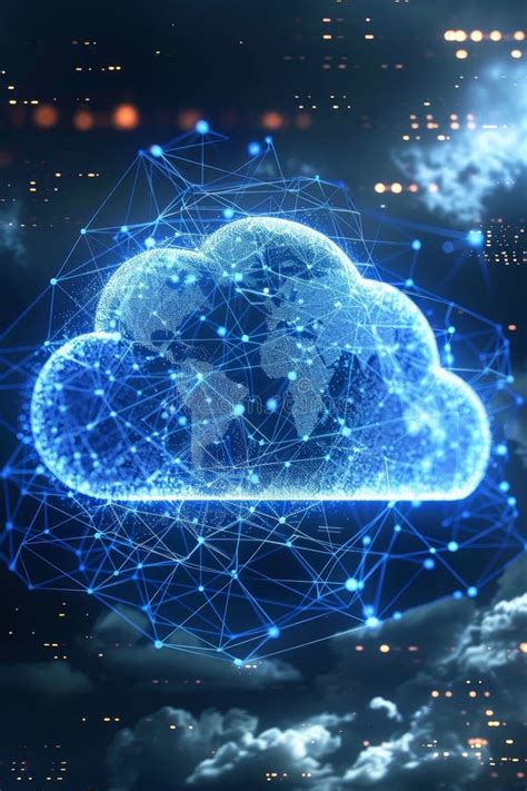 Global Cloud Computing Blue Glowing Cloud With Network Connectivity And World Map Illustration