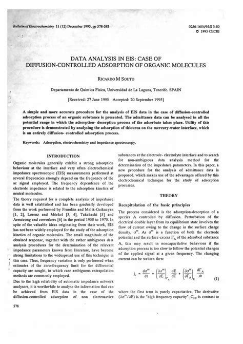 Pdf Data Analysis In Eis Case Of Diffusion Controlled Adsorption Of Organic Molecules