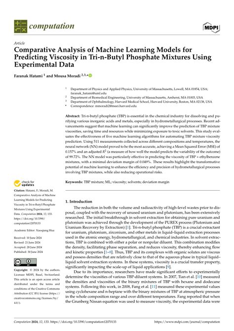 Pdf Comparative Analysis Of Machine Learning Models For Predicting Viscosity In Tri N Butyl