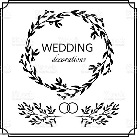 웨딩 장식 테두리입니다 손으로 그린된 분기 합니다 벡터 일러스트 레이 션 0명에 대한 스톡 벡터 아트 및 기타 이미지 0명 검은색 결혼식 Istock