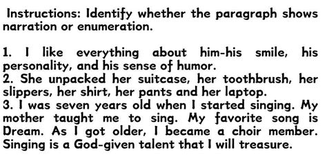 Solved Instructions Identify Whether The Paragraph Shows Narration Or