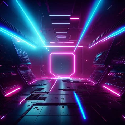현실적인 네온 조명 무대 합성파 레트로파 포디움 미래의 배경 프리미엄 Ai 생성 이미지