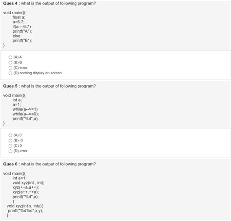 Ques 1 What Is The Output Of Following Program