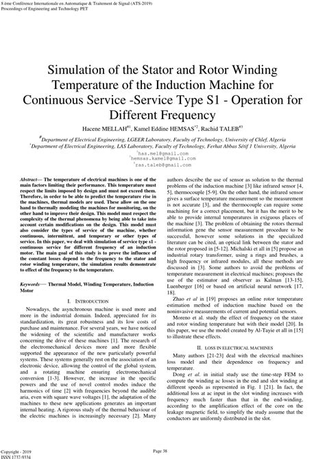 PDF Simulation Of The Stator And Rotor Winding Temperature Of The Induction Machine For