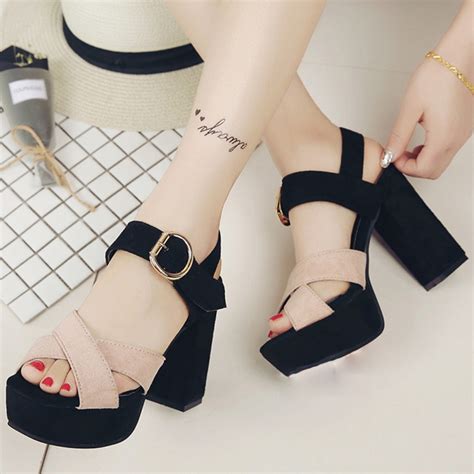 한 단어 버클 물고기 입 크로스 플랫폼 하이힐 샌들 신발 사이즈 38 노란색