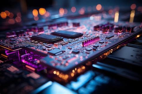 Premium Photo Neon Glow Closeup Of Integrated Microchip Circuit Board
