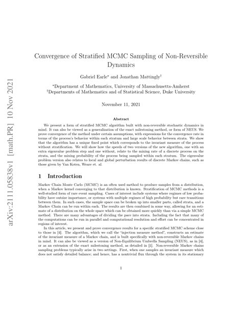 Pdf Convergence Of Stratified Mcmc Sampling Of Non Reversible Dynamics